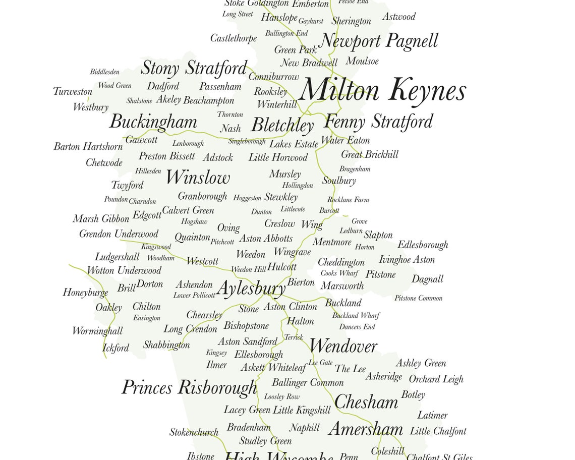 Buckinghamshire County Map // Framed Map of Buckinghamshire // Minimal ...