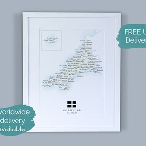 Cornwall County Map // Framed Map of Cornwall // Minimal Typographic ...