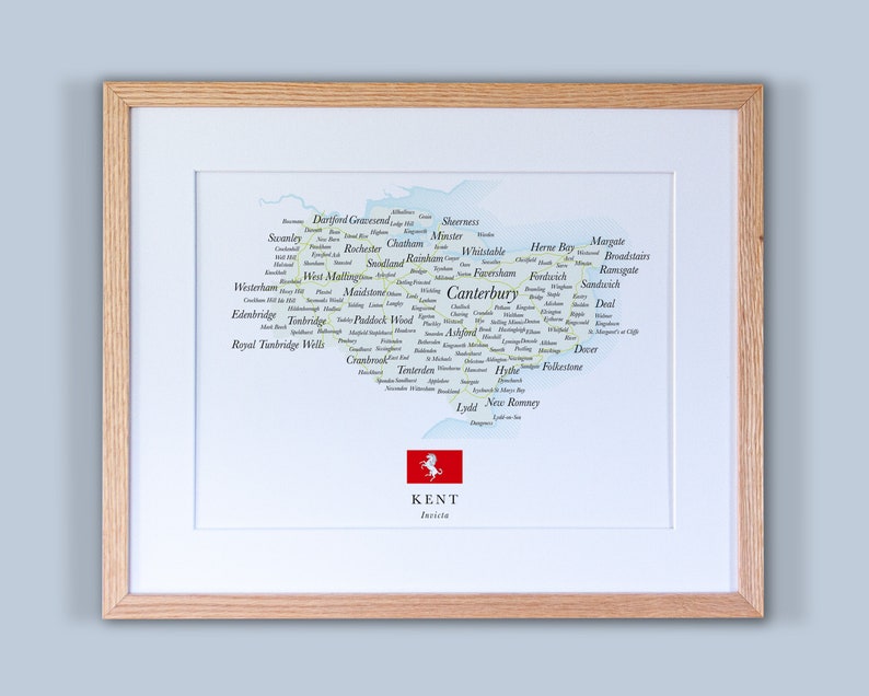 Kent County Map // Framed Map of Kent // Minimal Typographic County Map ...