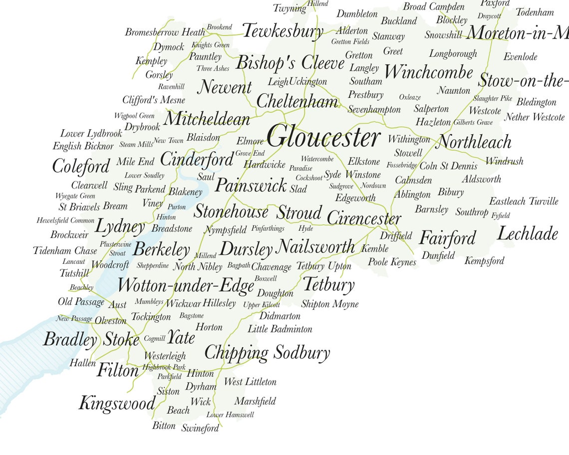 Gloucestershire County Map // Framed Map of Gloucestershire // Minimal ...
