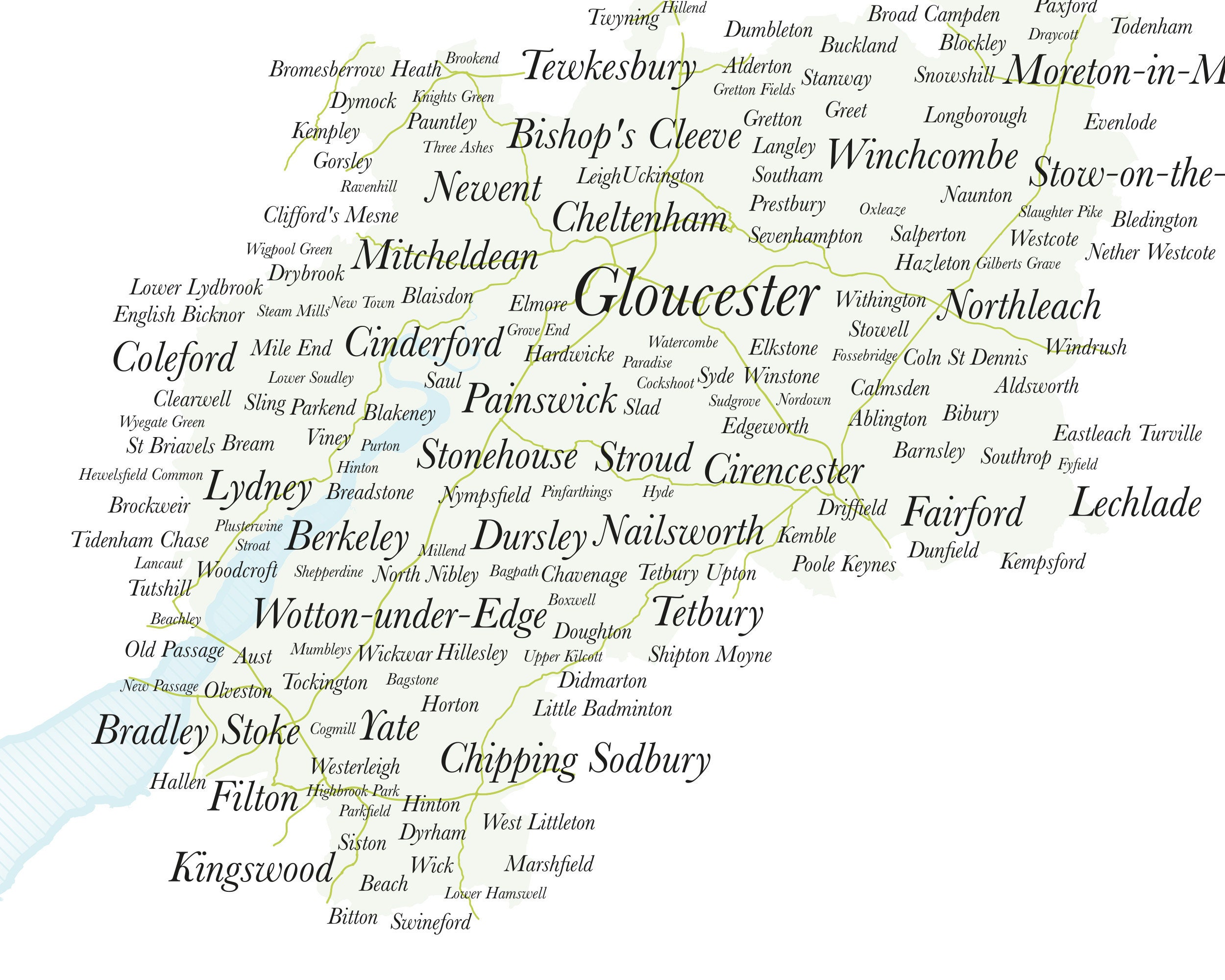 Gloucestershire County Map // Framed Map of Gloucestershire // Minimal ...