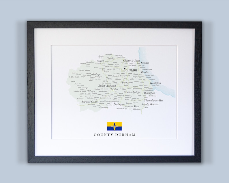 Durham County Map // Framed Map of County Durham // Minimal Typographic ...