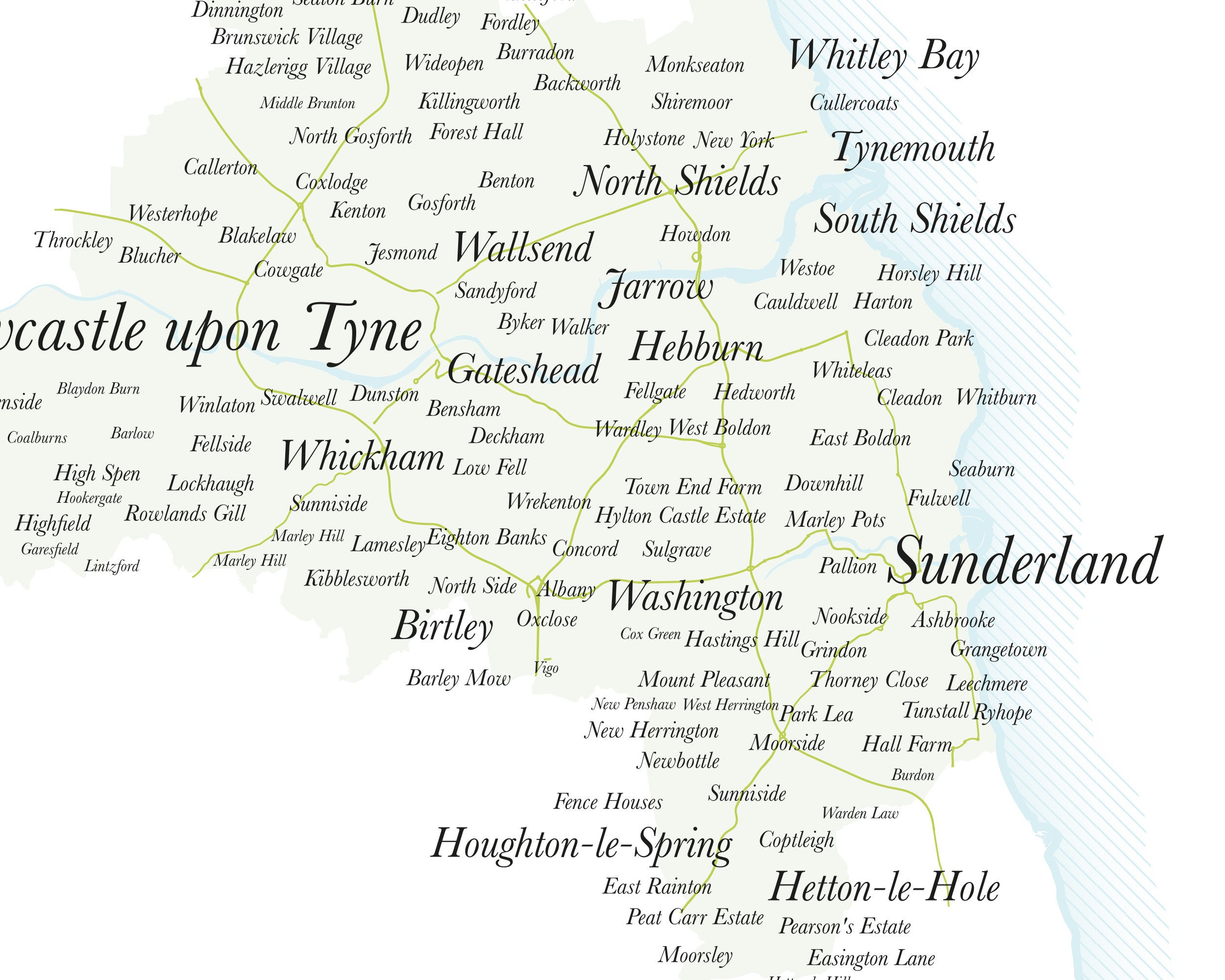 Tyne and Wear County Map // Framed Map of Tyne and Wear // - Etsy