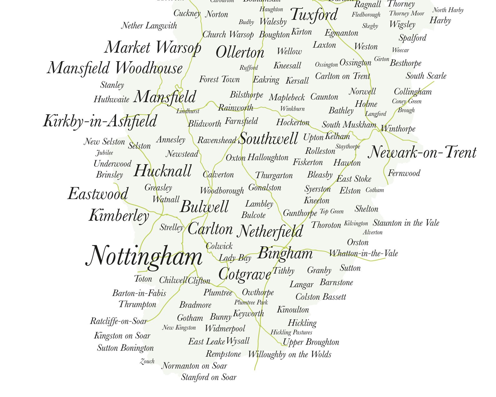 Nottinghamshire County Map // Framed Map of Nottinghamshire // Minimal ...