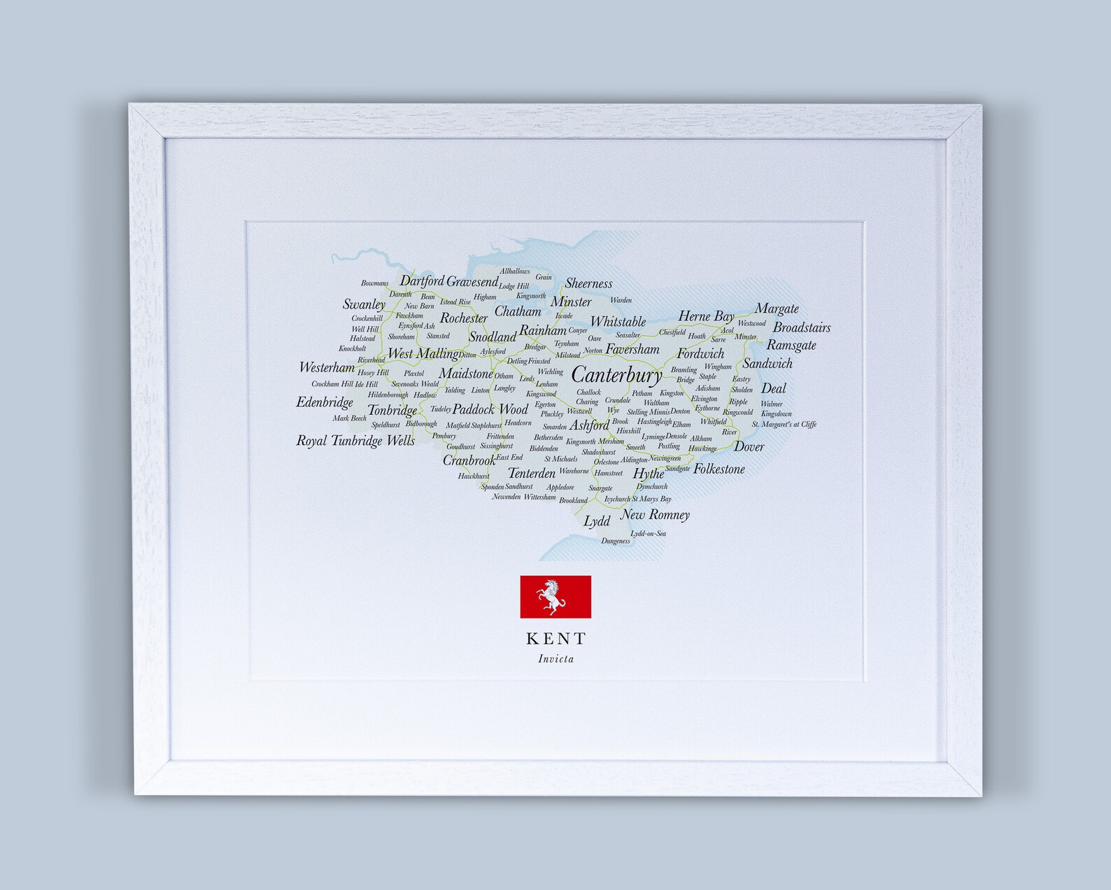 Kent County Map // Framed Map of Kent // Minimal Typographic County Map ...