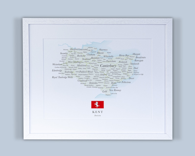 Kent County Map // Framed Map of Kent // Minimal Typographic County Map ...