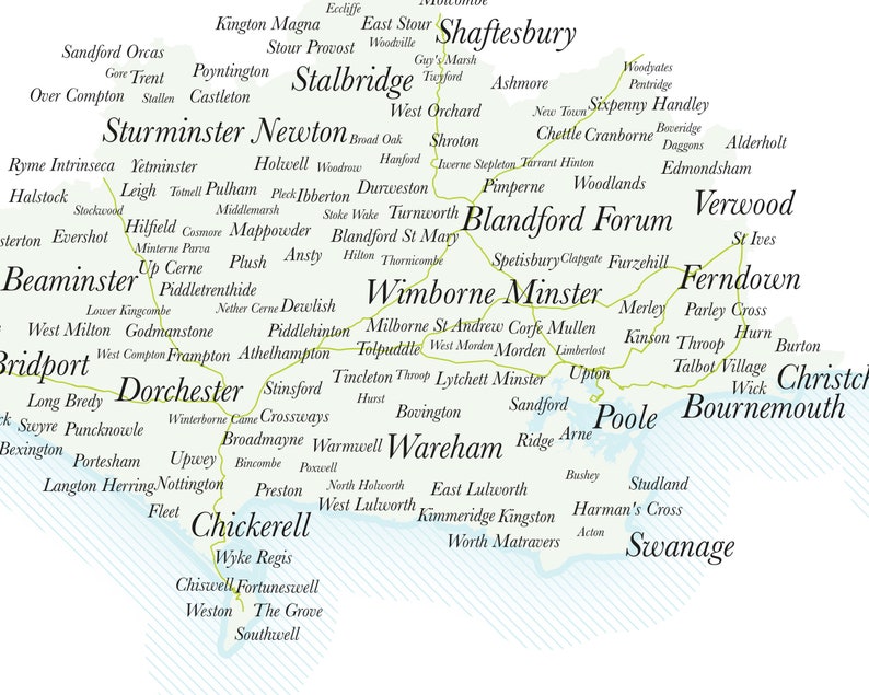 Dorset County Map // Framed Map of Dorset // Minimal Typographic County ...
