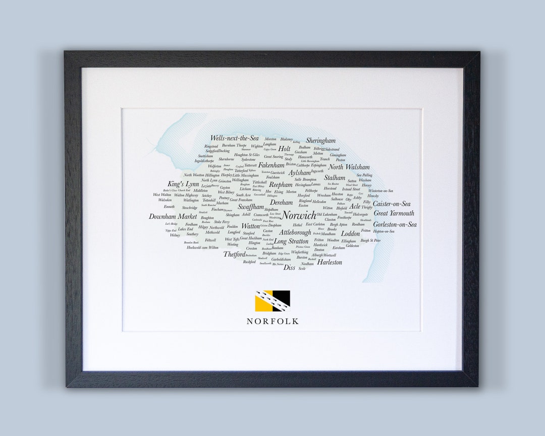 Norfolk County Map // Framed Map of Norfolk // Minimal Typographic ...