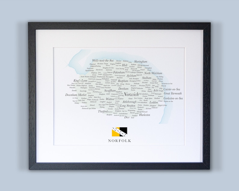 Norfolk County Map // Framed Map of Norfolk // Minimal Typographic ...