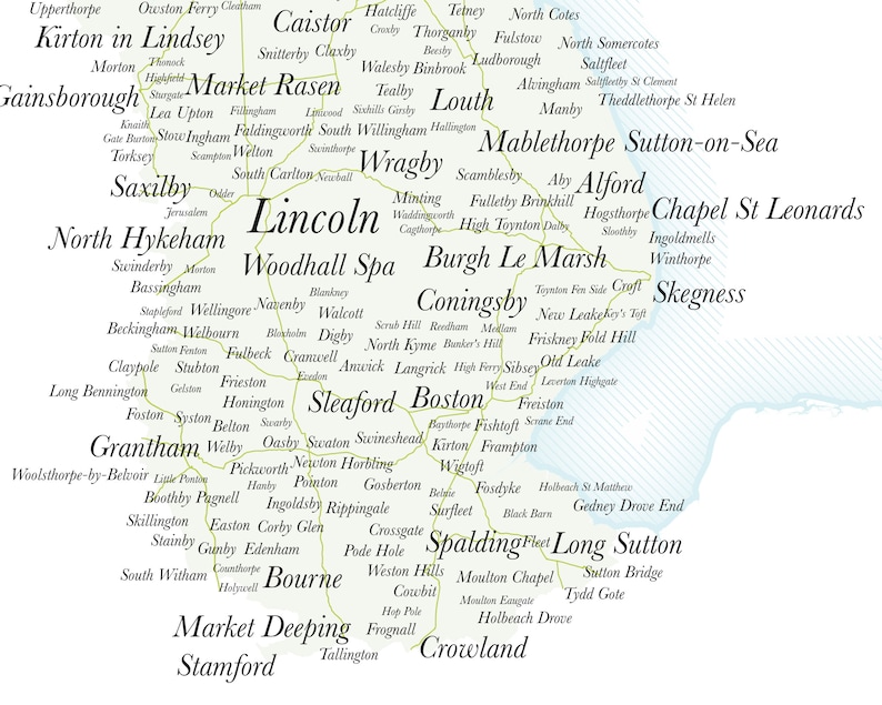 Lincolnshire County Map // Framed Map of Lincolnshire // Minimal ...