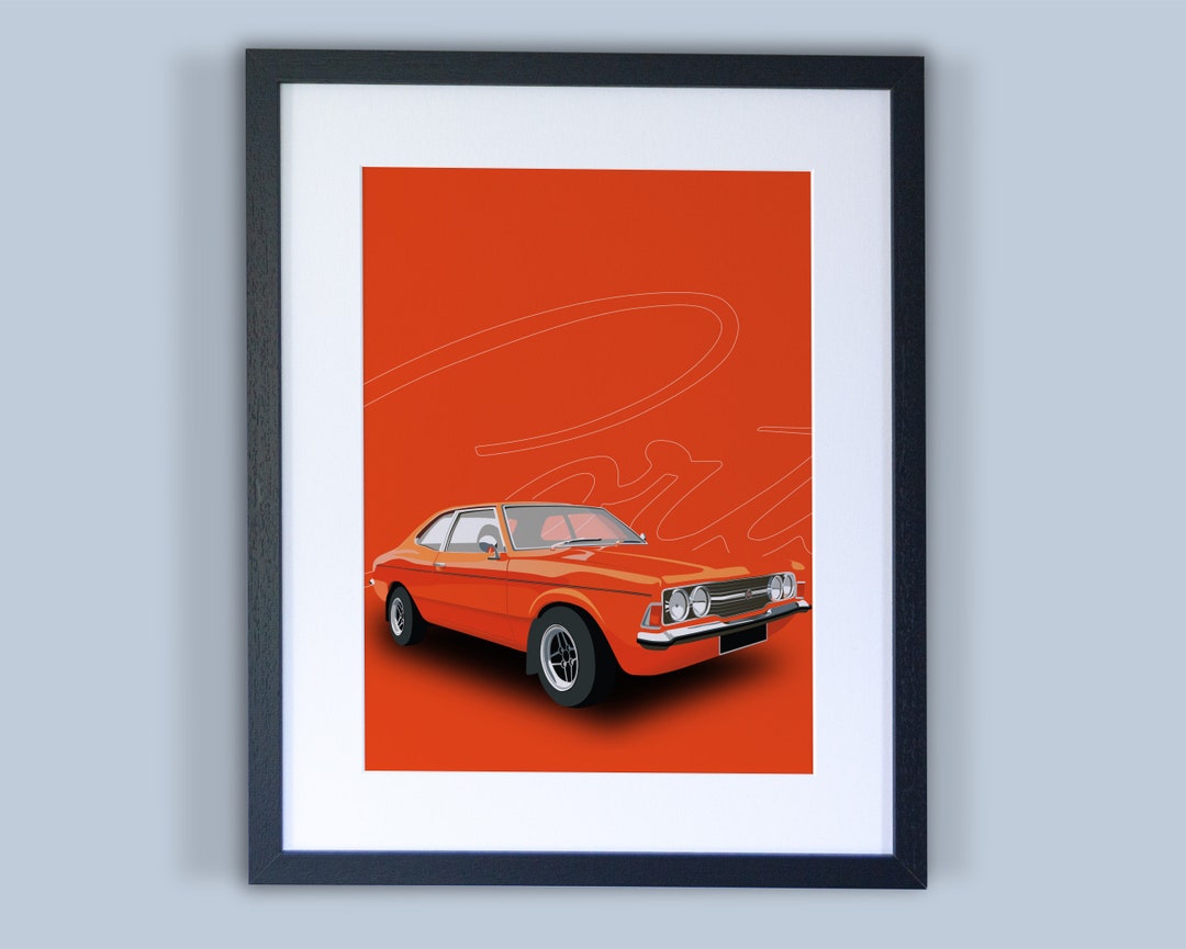 Ford Cortina GT MK3 1970s Classic Car Print in Orange, Blue or Yellow ...
