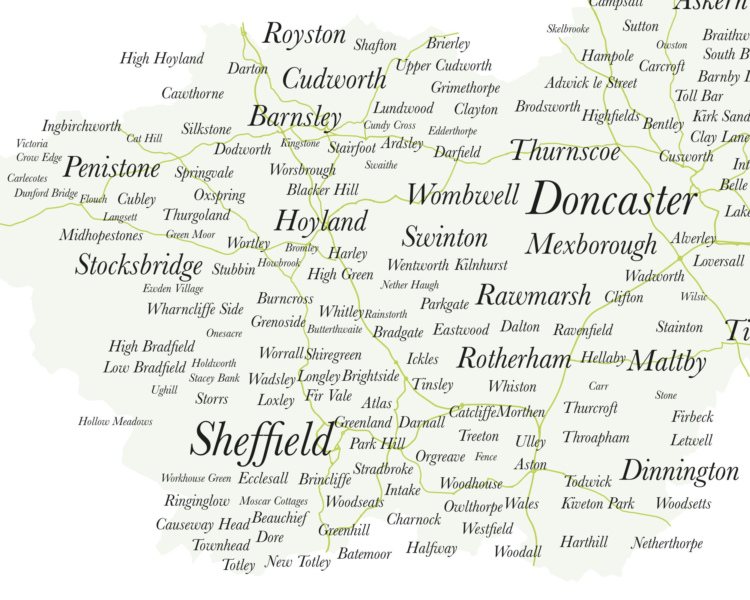 South Yorkshire County Map // Framed Map of South Yorkshire // Minimal ...