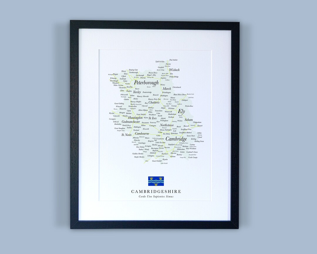 Cambridgeshire County Map // Framed Map of Cambridgeshire // Minimal ...