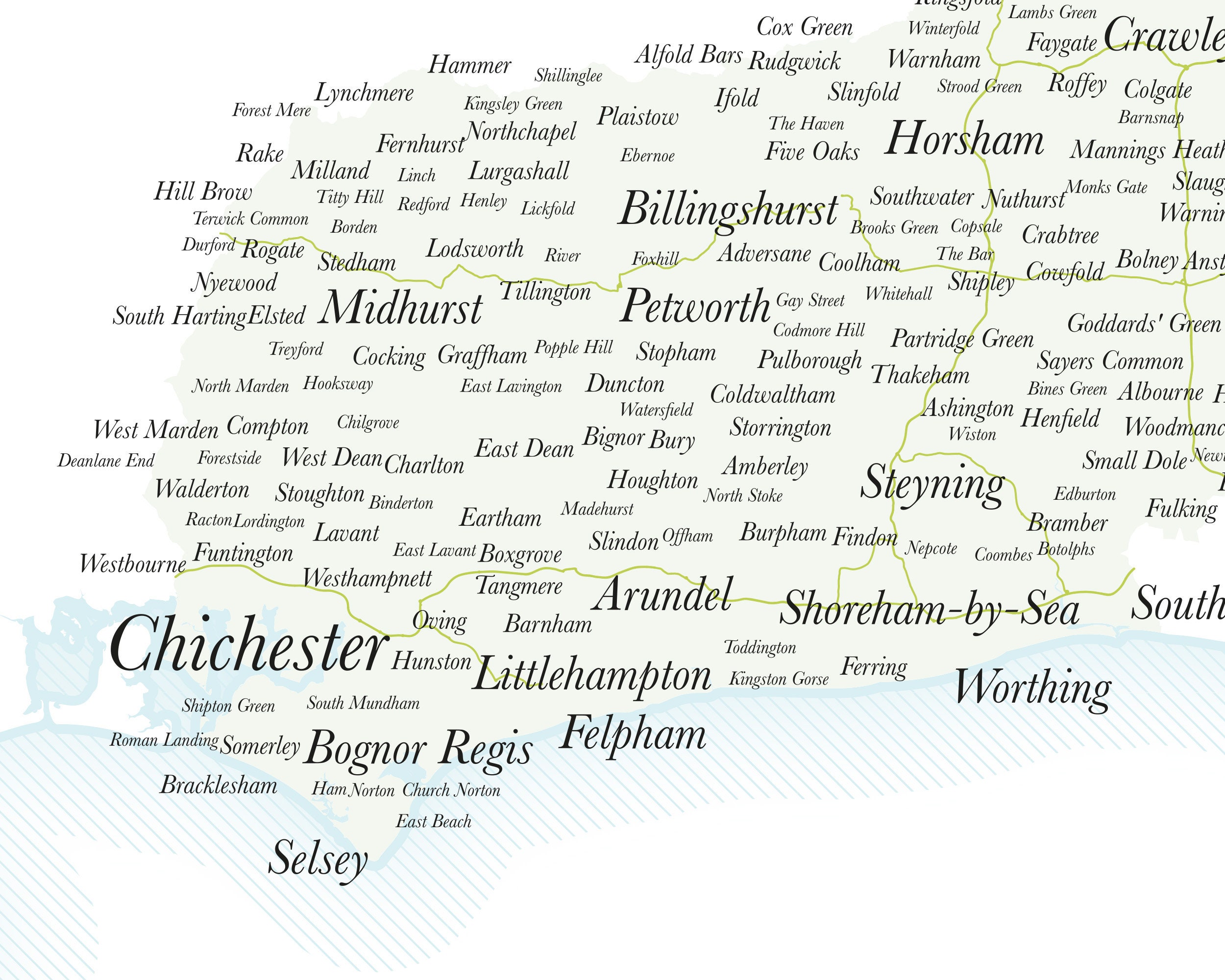 West Sussex County Map // Framed Map of West Sussex // Minimal ...
