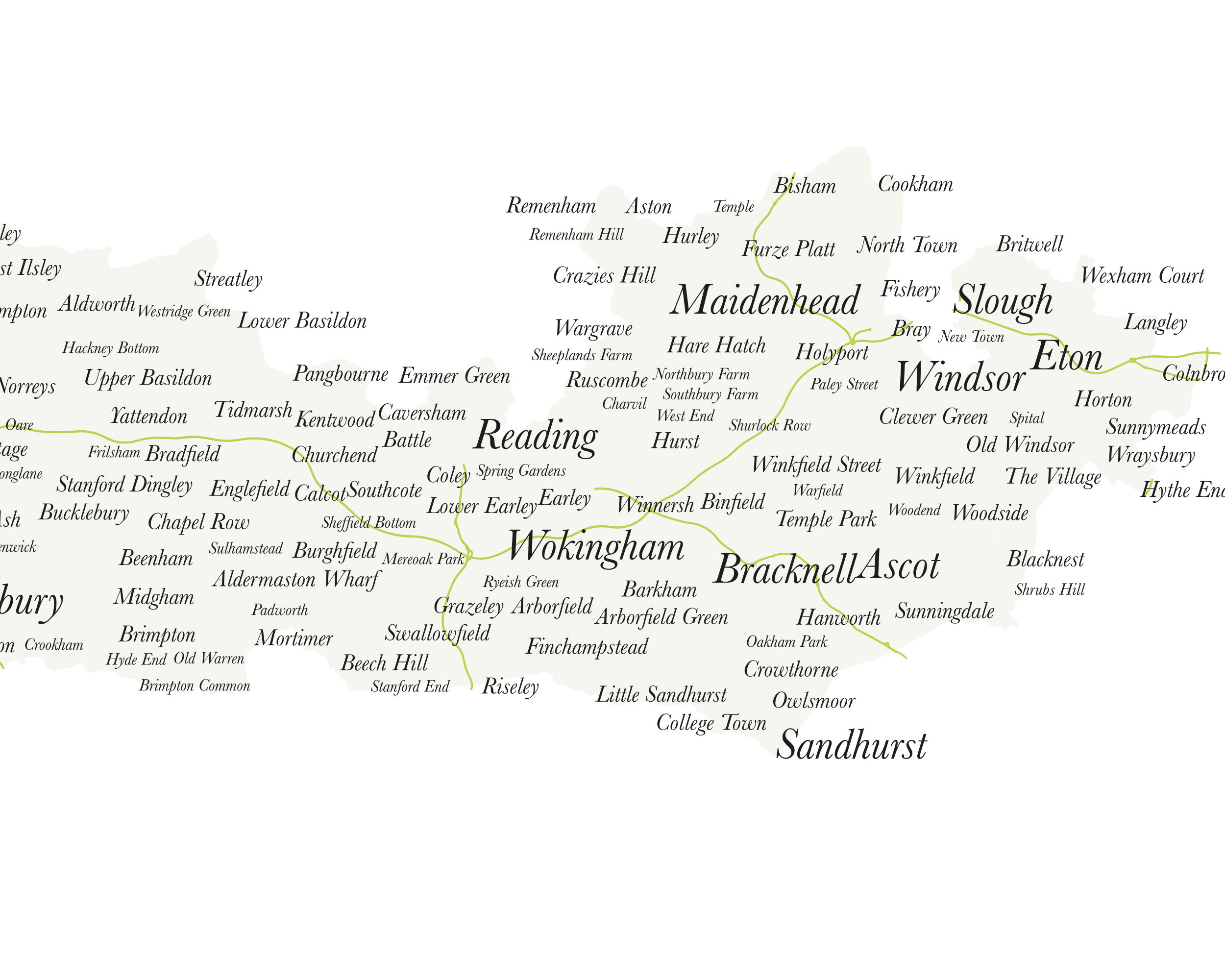 Berkshire County Map // Framed Map of Berkshire // Minimal Typographic ...