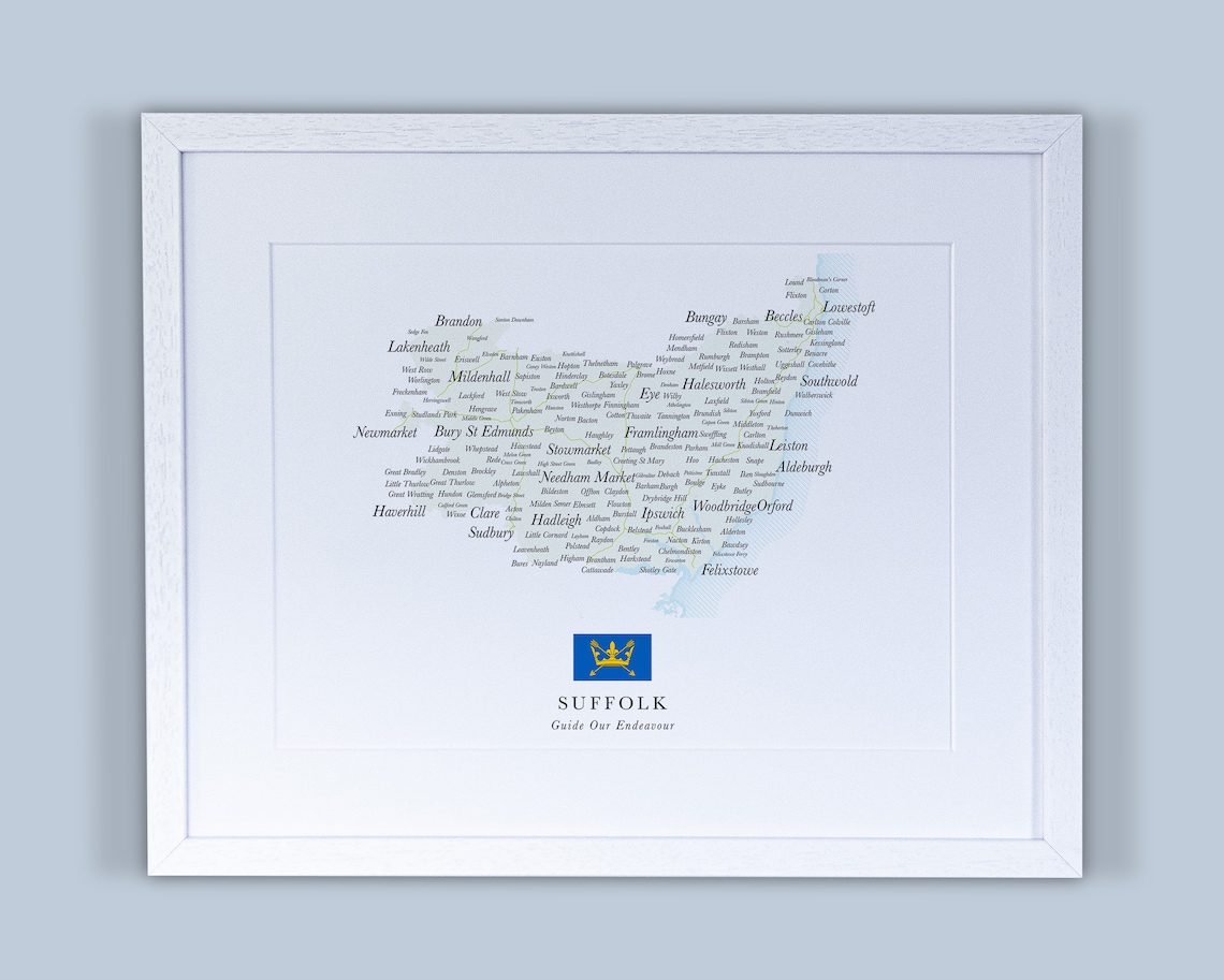 Suffolk County Map // Framed Map of Suffolk // Minimal Typographic ...