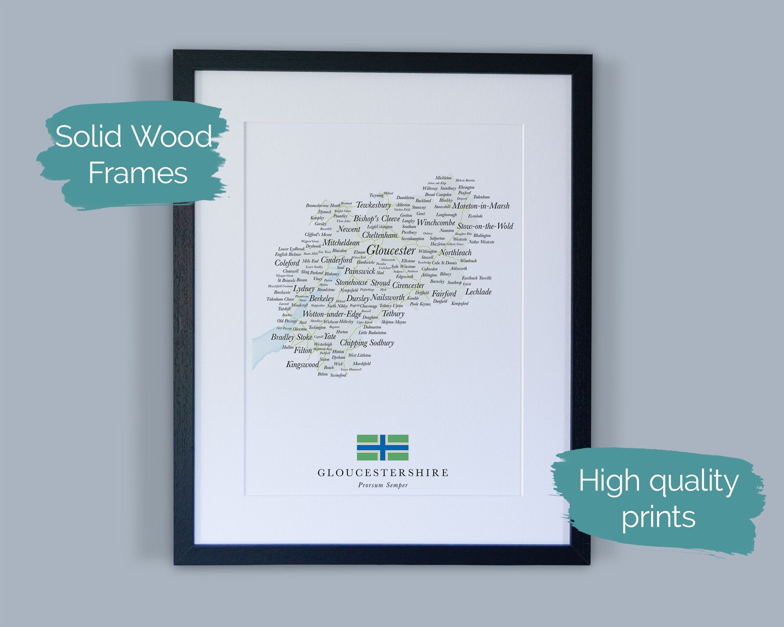 Gloucestershire County Map // Framed Map of Gloucestershire // Minimal ...