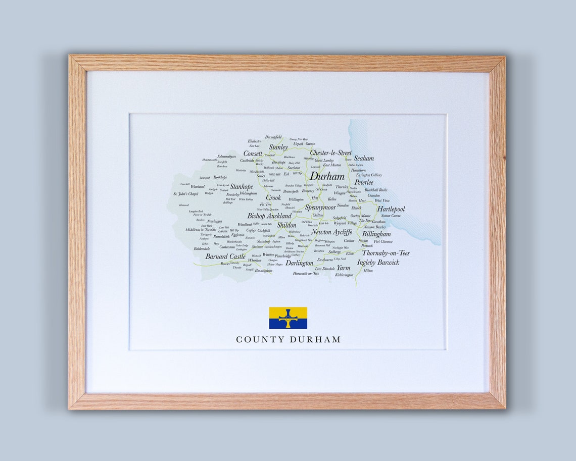 Durham County Map // Framed Map of County Durham // Minimal Typographic ...