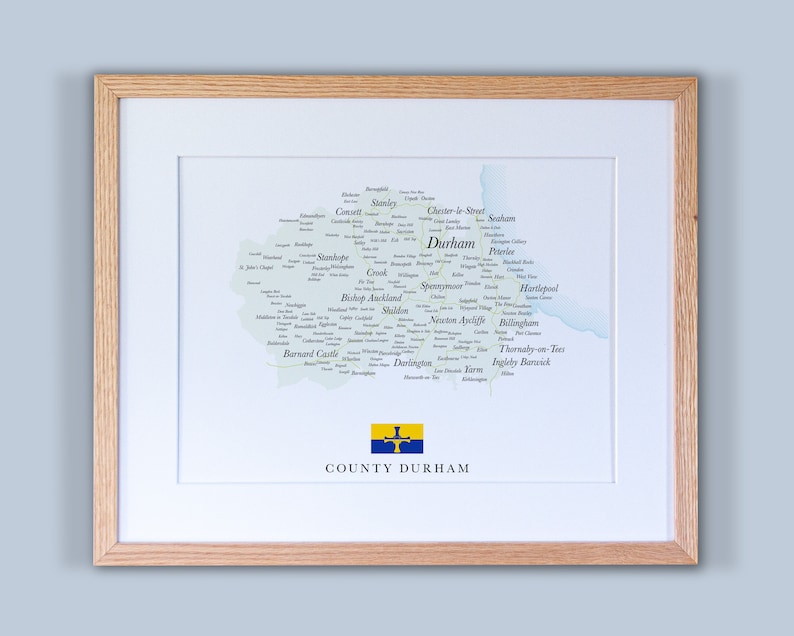 Durham County Map // Framed Map of County Durham // Minimal Typographic ...