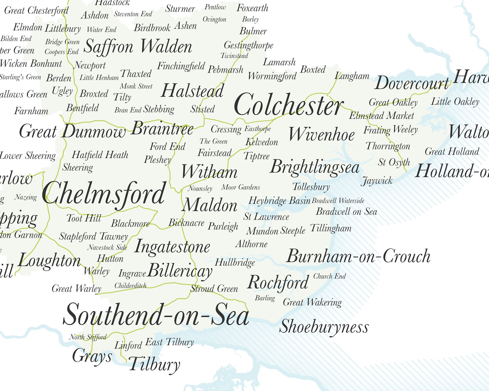 Essex County Map // Framed Map of Essex // Minimal Typographic County ...