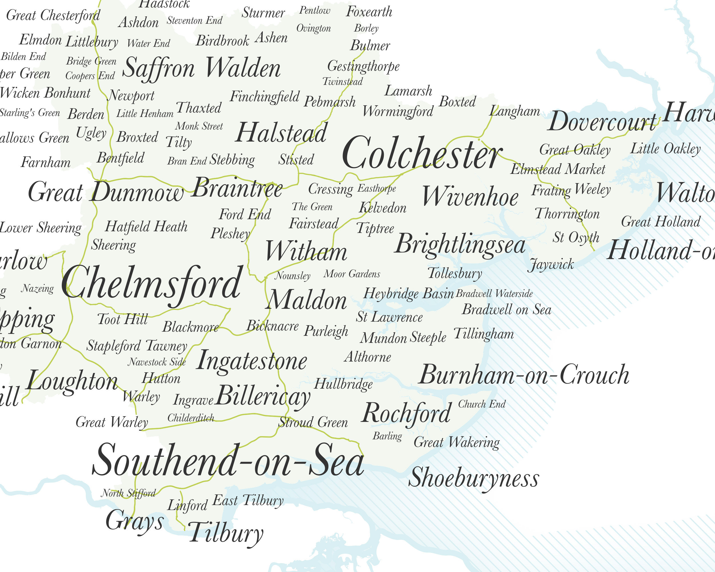 Essex County Map // Framed Map of Essex // Minimal Typographic County ...