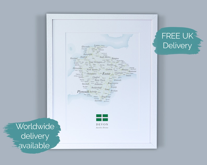 Devon County Map // Framed Map of Devon // Minimal Typographic County ...