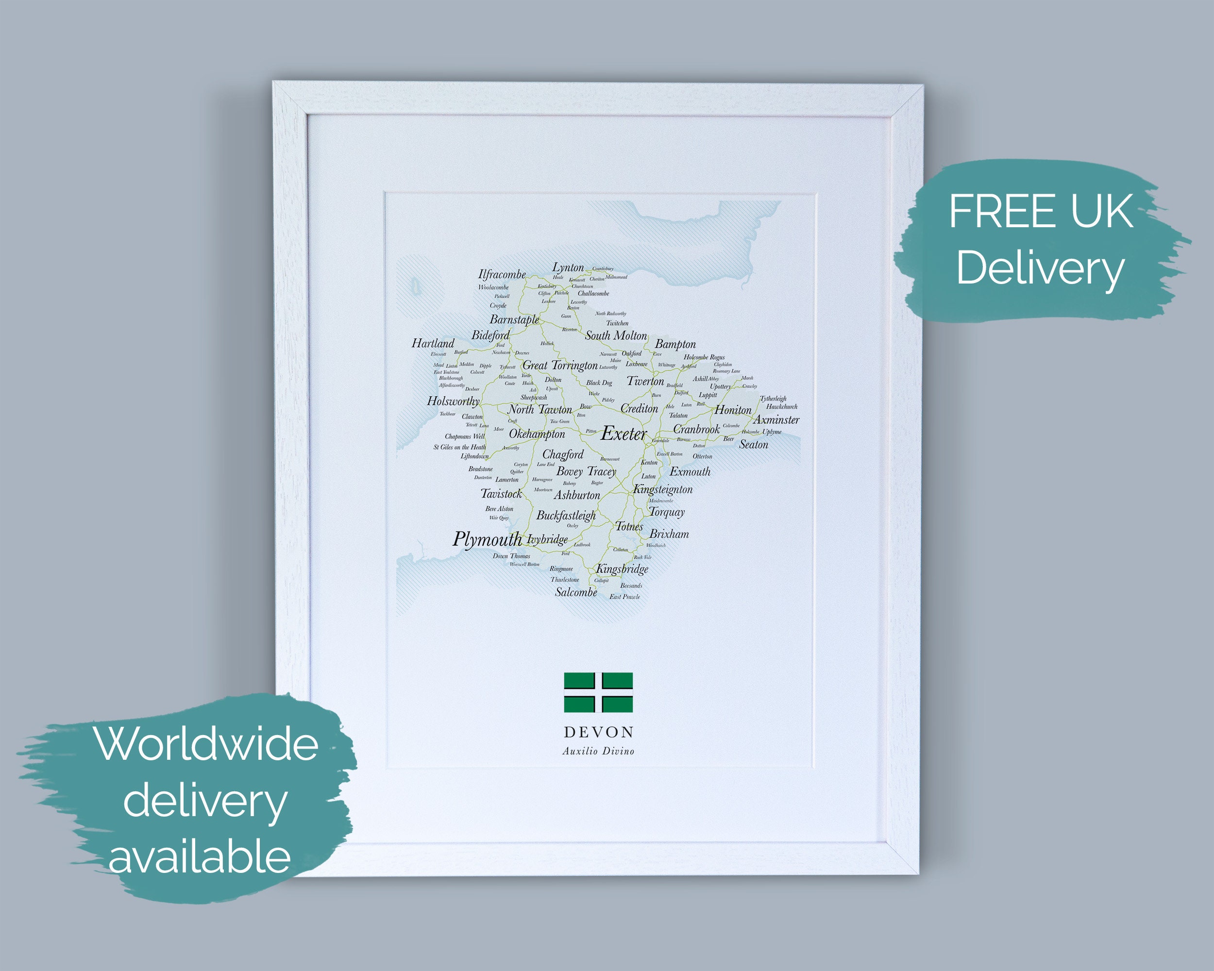 Devon County Map // Framed Map of Devon // Minimal Typographic County ...