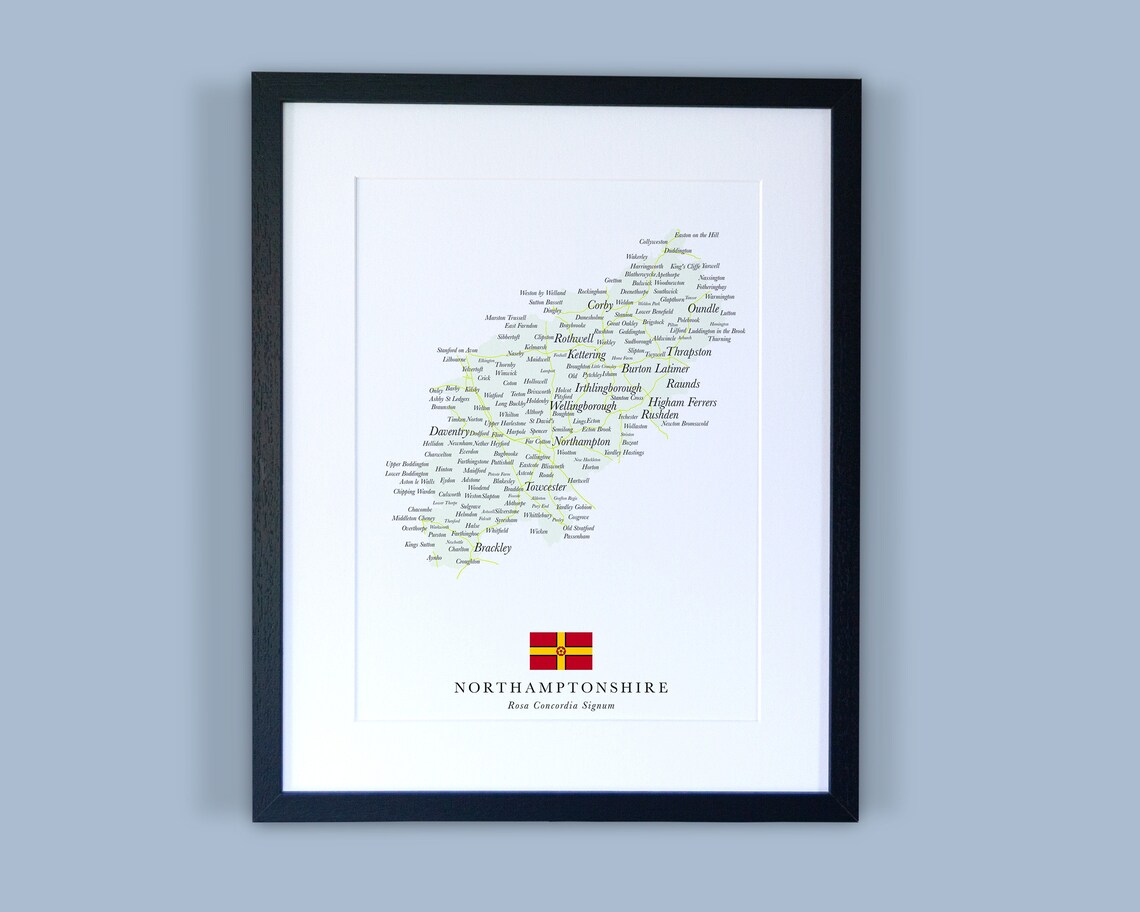Northamptonshire County Map // Framed Map of Northamptonshire - Etsy