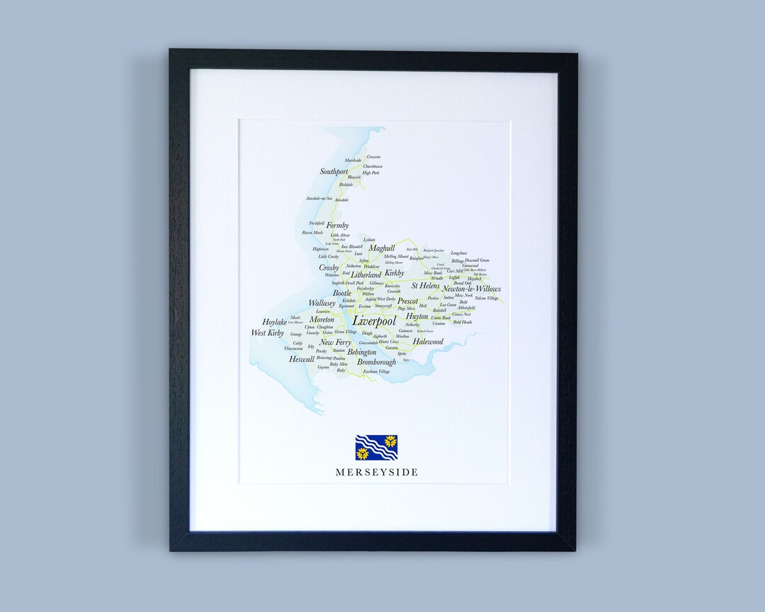 Merseyside County Map // Framed Map of Merseyside // Minimal ...