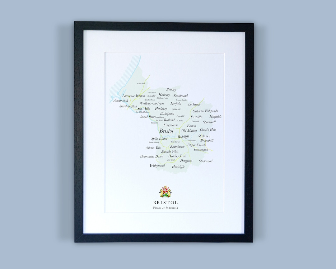 Bristol County Map // Framed Map of Bristol // Minimal Typographic ...