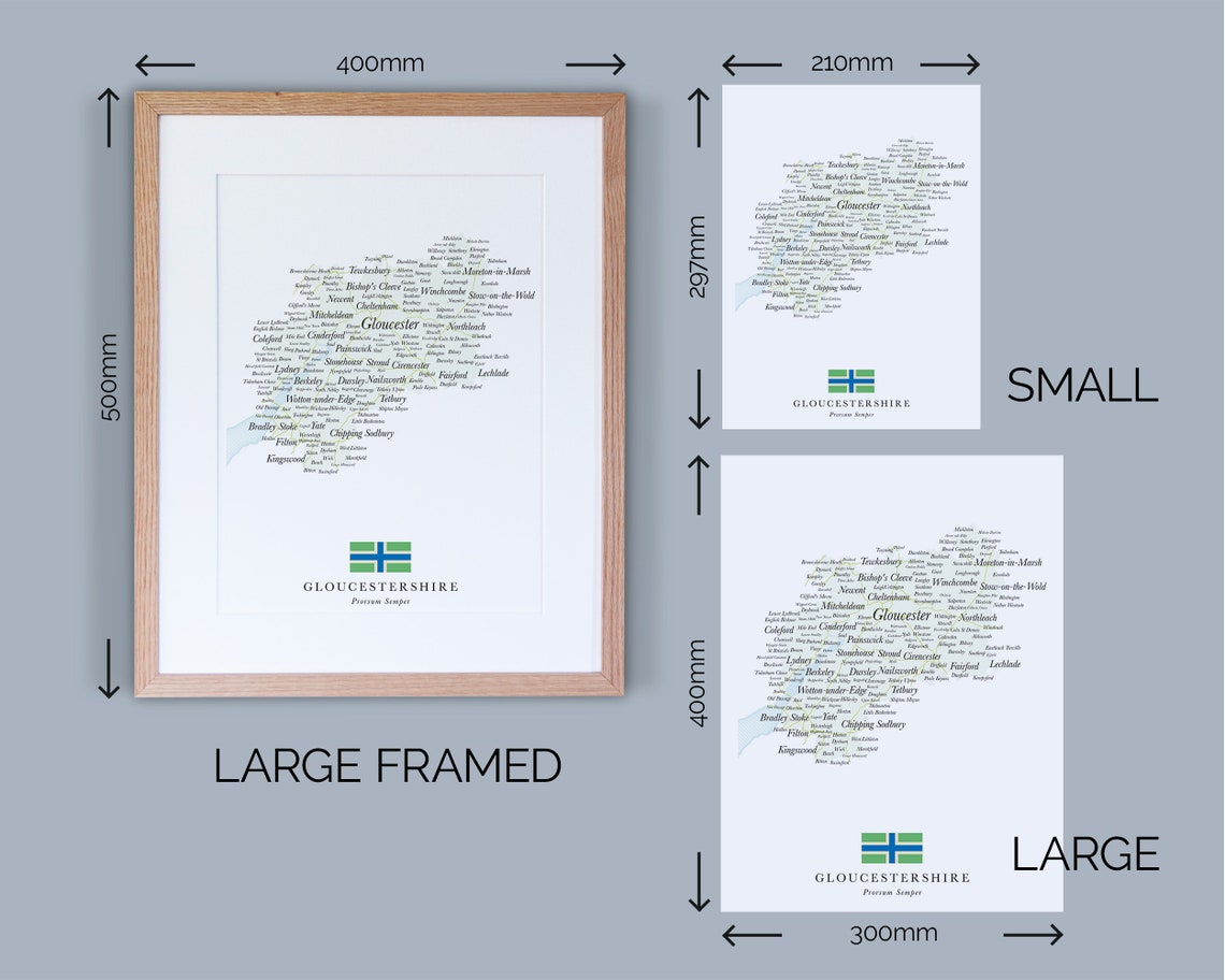 Gloucestershire County Map // Framed Map of Gloucestershire // Minimal ...