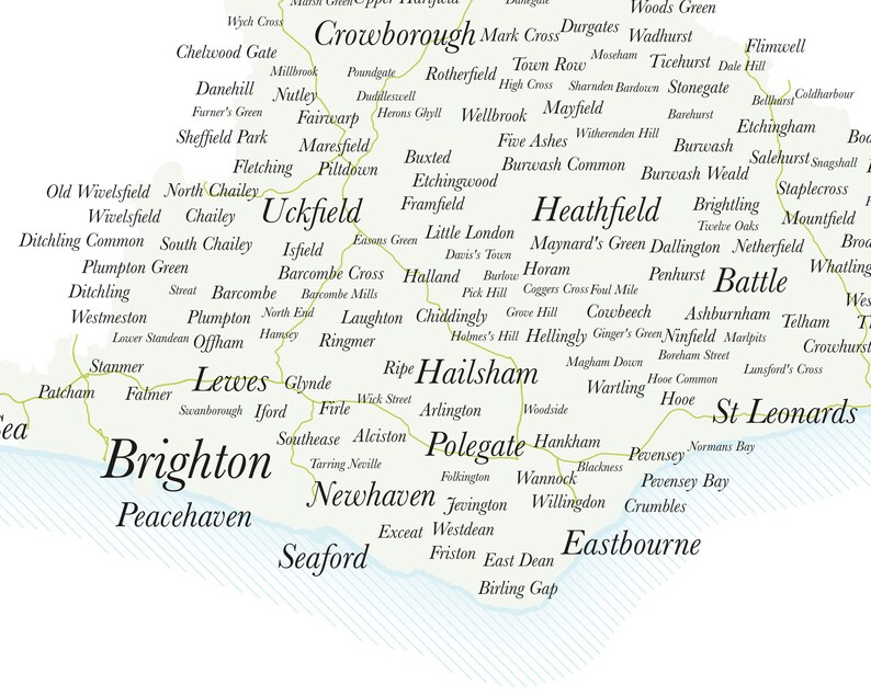 East Sussex County Map // Framed Map of East Sussex // Minimal ...