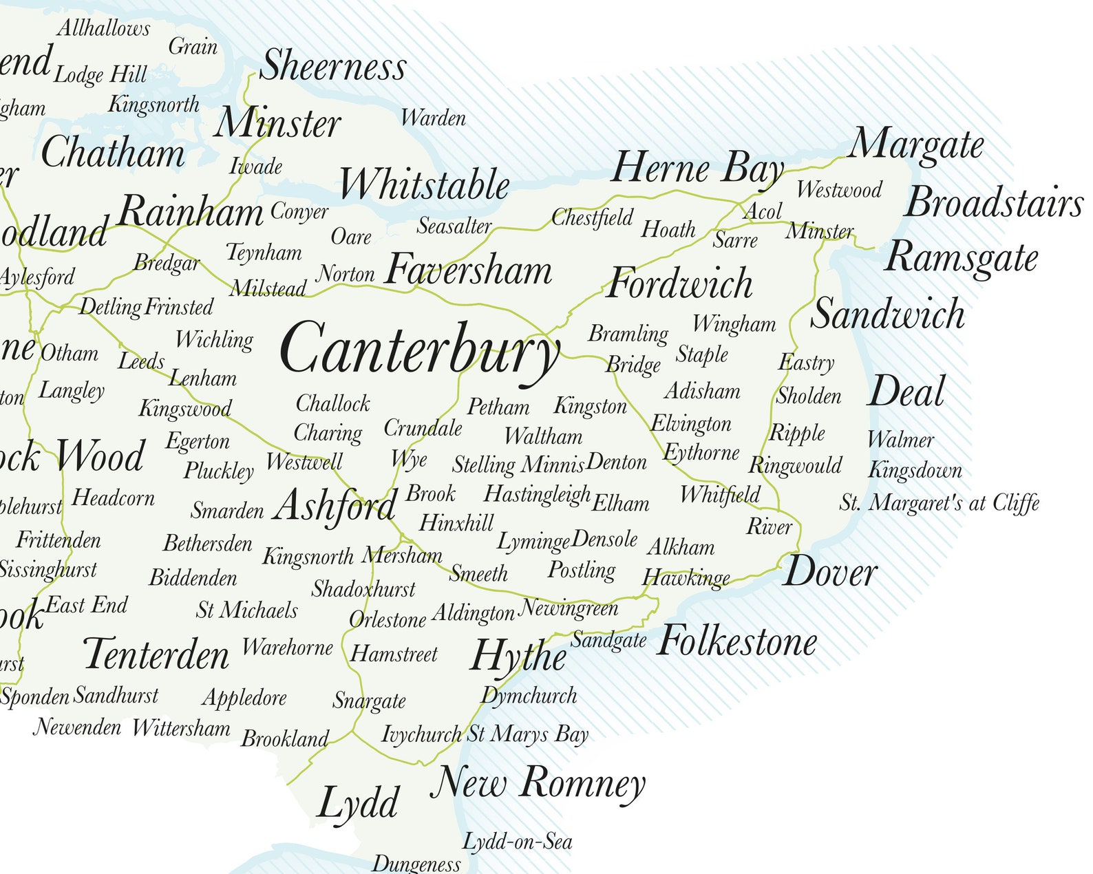 Kent County Map // Framed Map of Kent // Minimal Typographic County Map ...