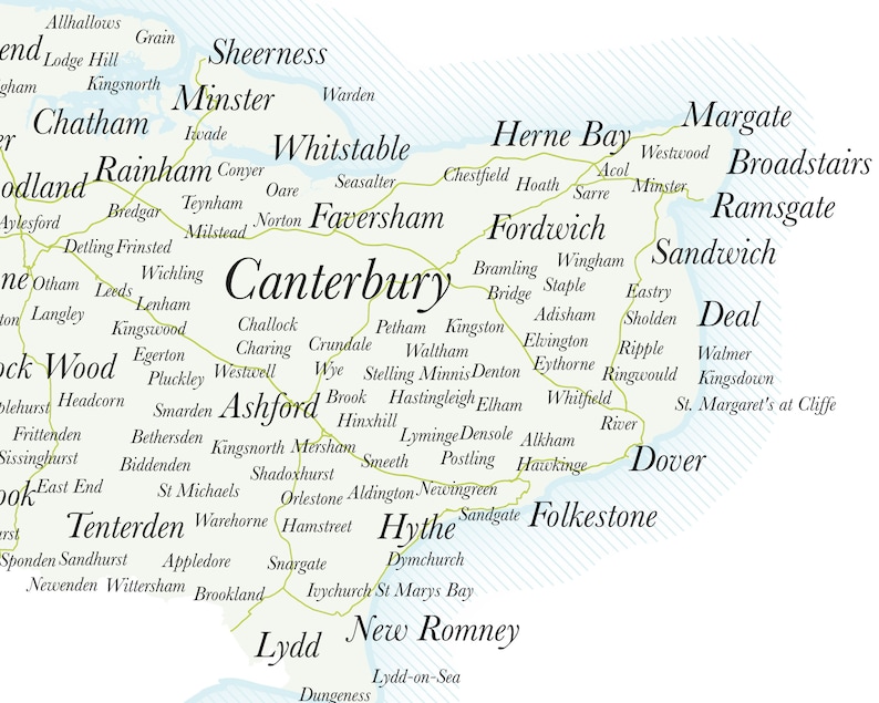 Kent County Map Print: Minimalist England Wall Art - Etsy