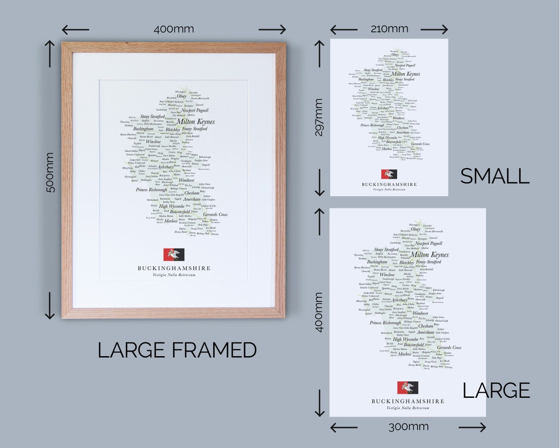 Buckinghamshire County Map // Framed Map of Buckinghamshire // Minimal ...