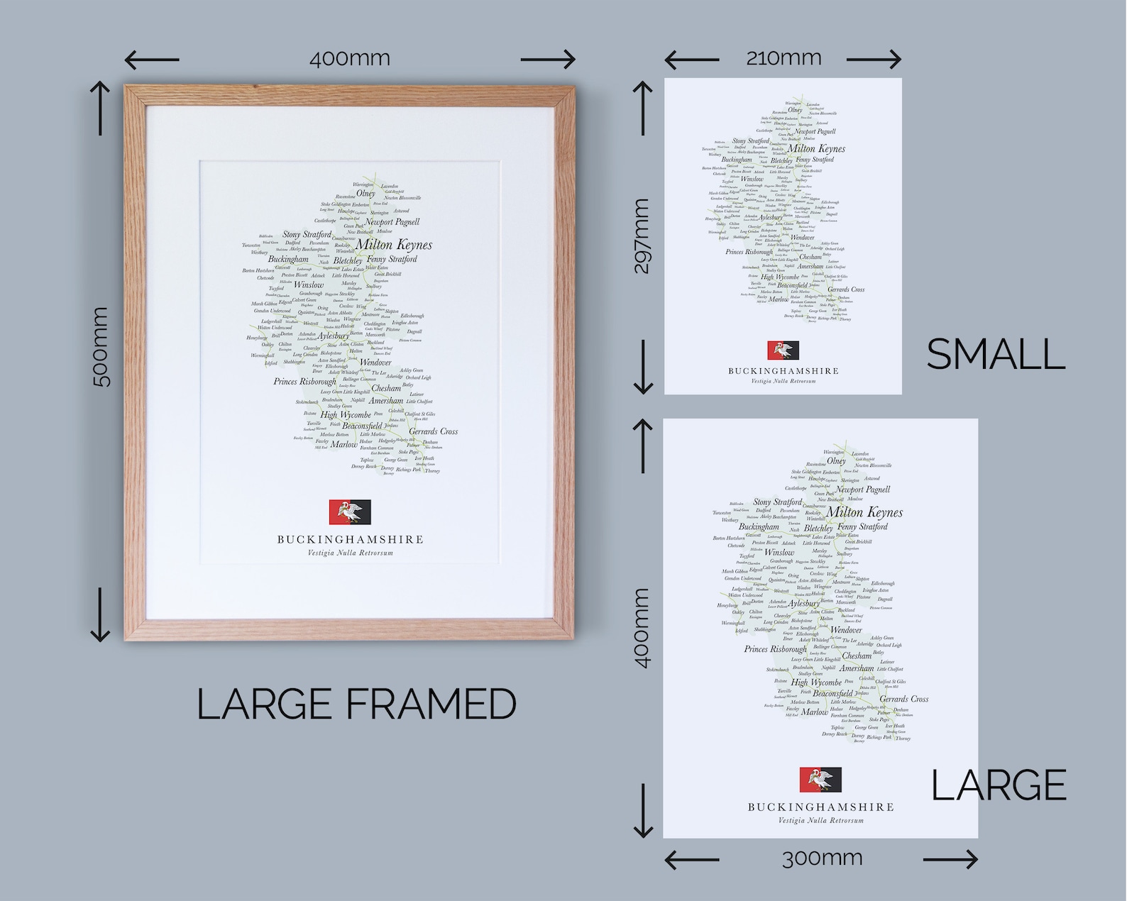 Buckinghamshire County Map // Framed Map of Buckinghamshire // Minimal ...