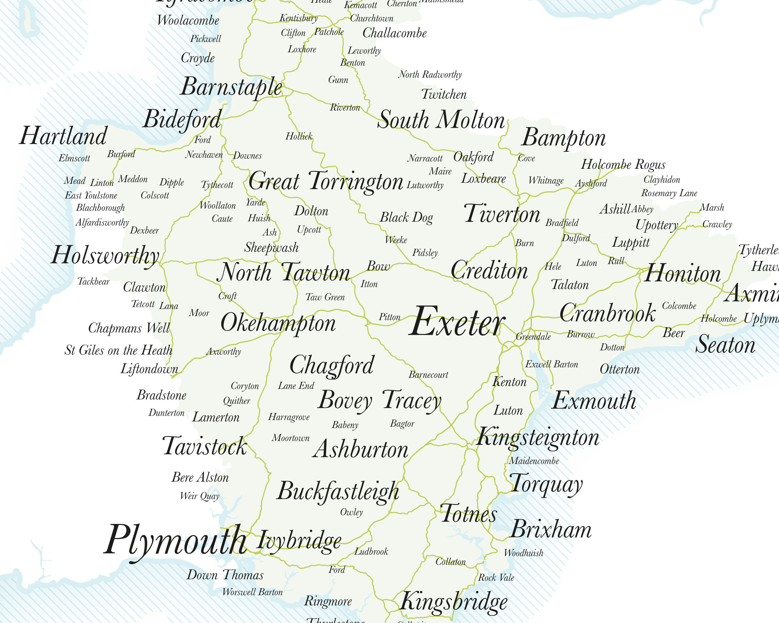 Devon County Map // Framed Map of Devon // Minimal Typographic County ...