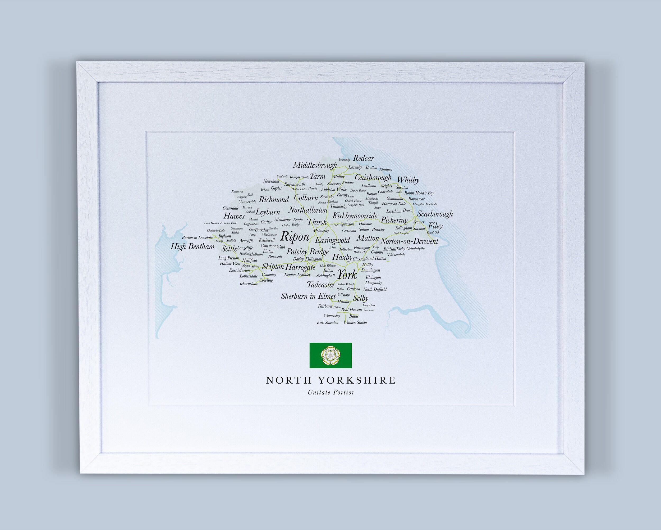 North Yorkshire County Map // Framed Map of North Yorkshire // Minimal ...