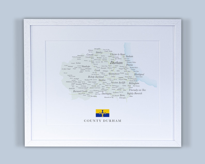 Durham County Map // Framed Map of County Durham // Minimal Typographic ...