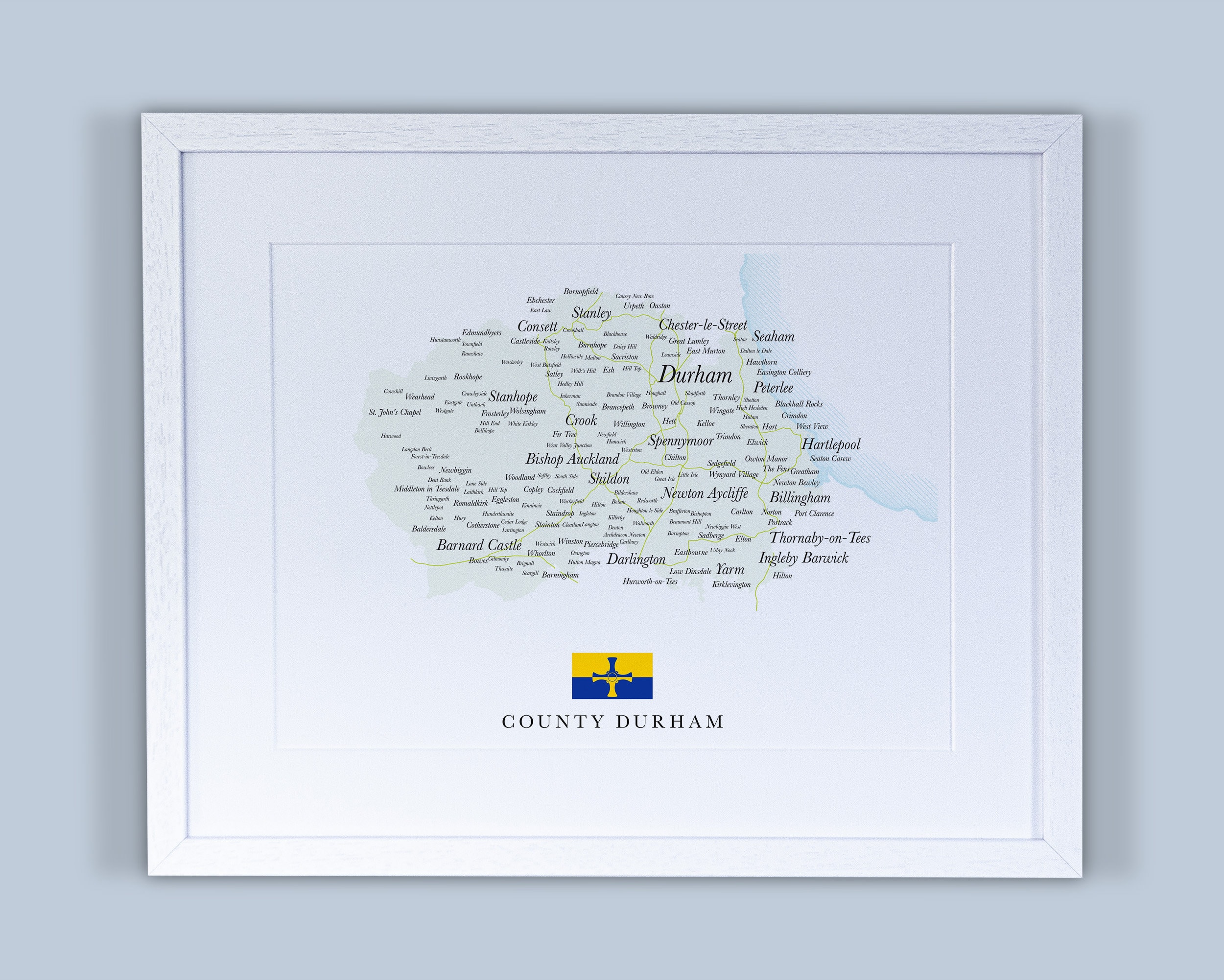 Durham County Map // Framed Map of County Durham // Minimal Typographic ...