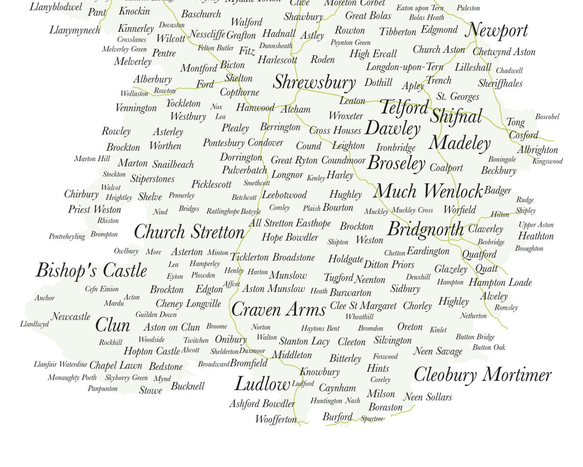 Shropshire County Map // Framed Map of Shropshire // Minimal - Etsy