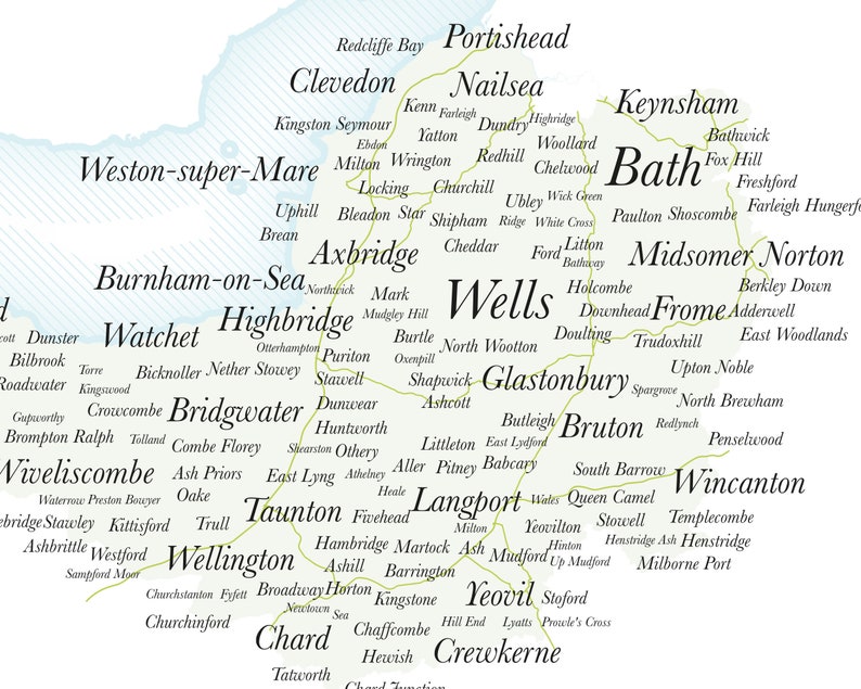 Somerset County Map // Framed Map of Somerset // Minimal Typographic ...
