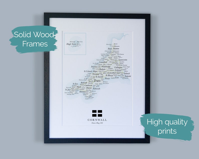 Cornwall County Map // Framed Map of Cornwall // Minimal Typographic ...