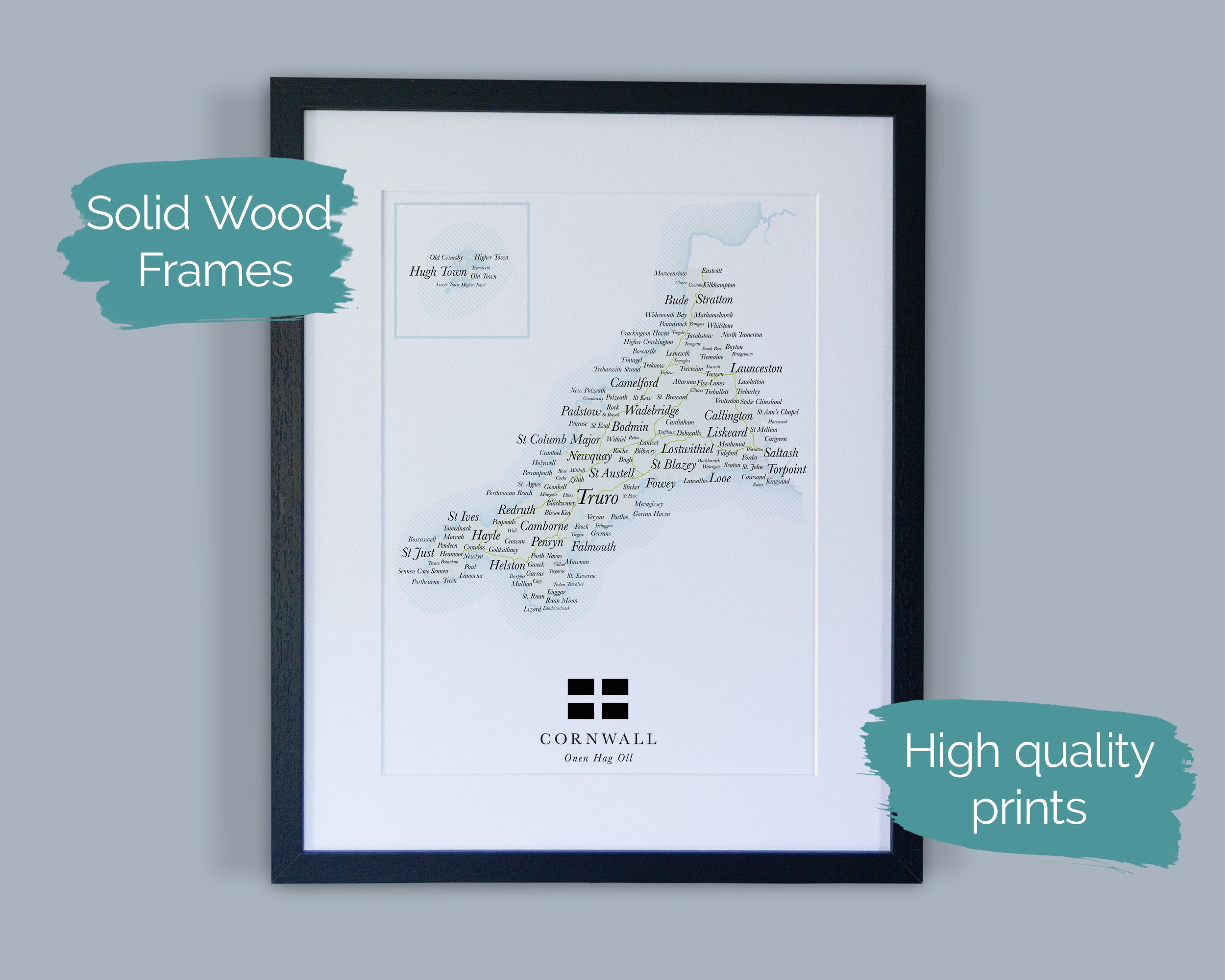 Cornwall County Map // Framed Map of Cornwall // Minimal Typographic ...