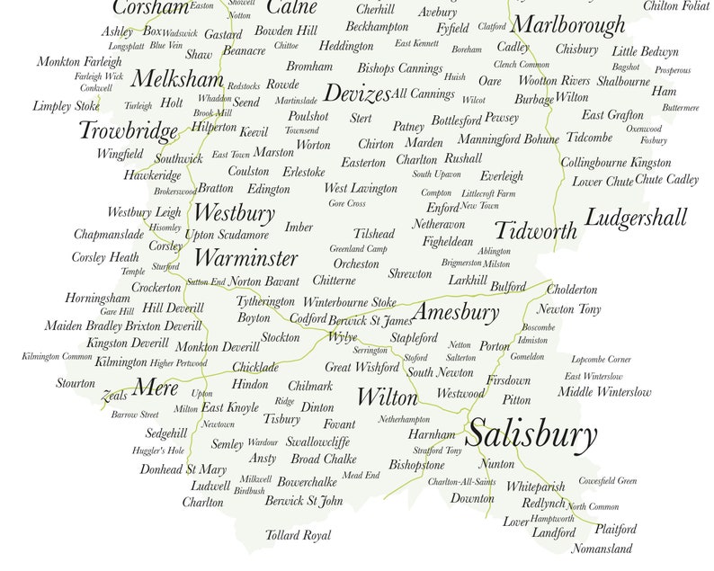 Wiltshire County Map // Framed Map of Wiltshire // Minimal Typographic ...