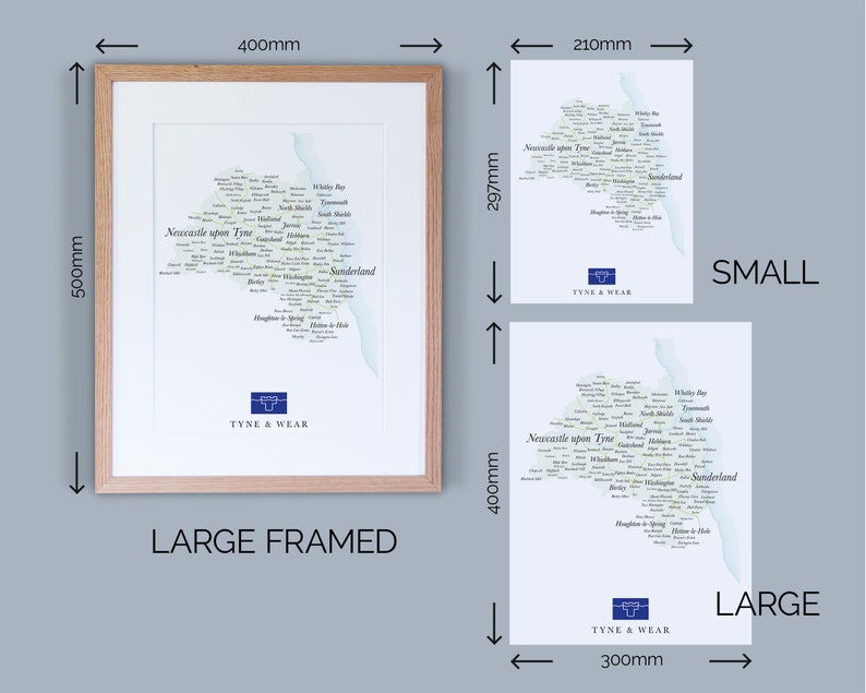 Tyne and Wear County Map // Framed Map of Tyne and Wear // - Etsy