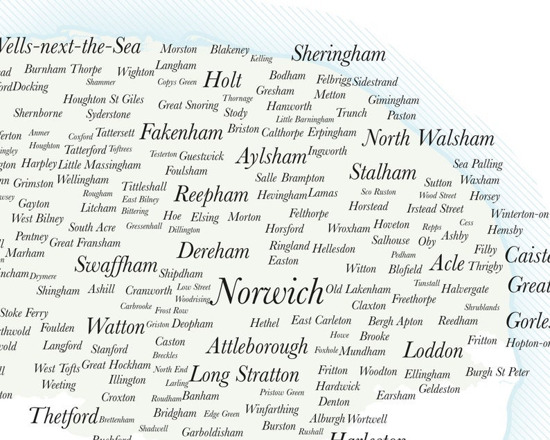 Norfolk County Map // Framed Map of Norfolk // Minimal Typographic ...