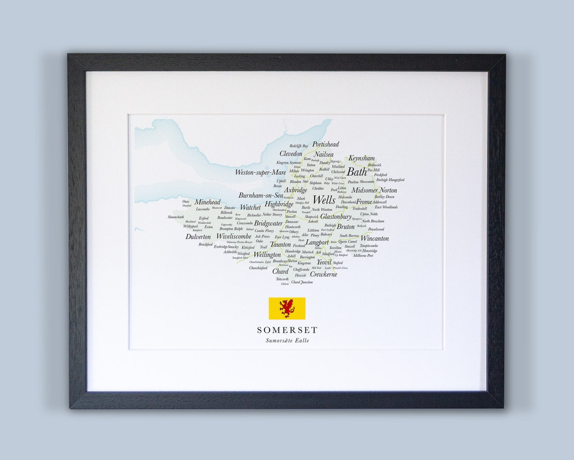 Somerset County Map // Framed Map of Somerset // Minimal - Etsy