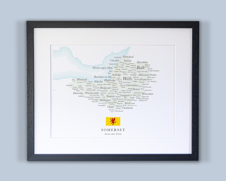 Somerset County Map // Framed Map of Somerset // Minimal Typographic ...