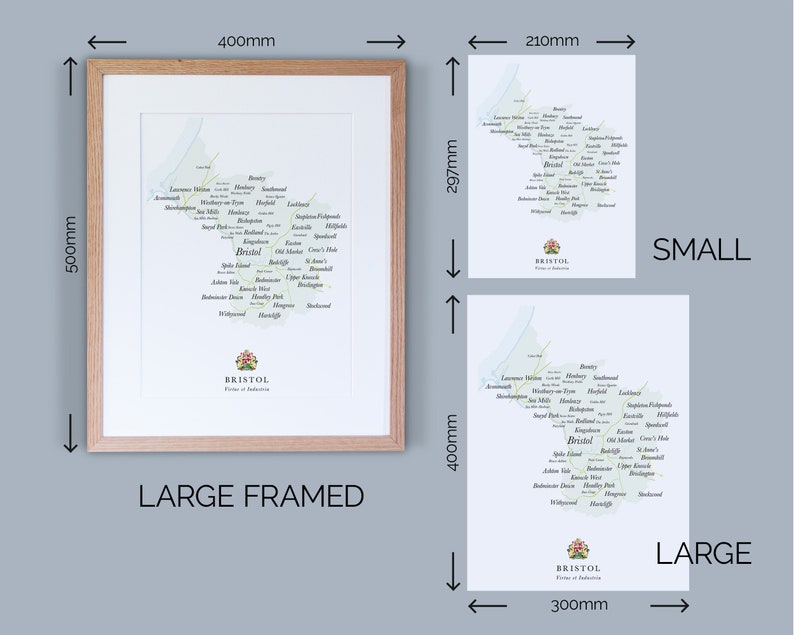 Bristol County Map // Framed Map of Bristol // Minimal Typographic ...